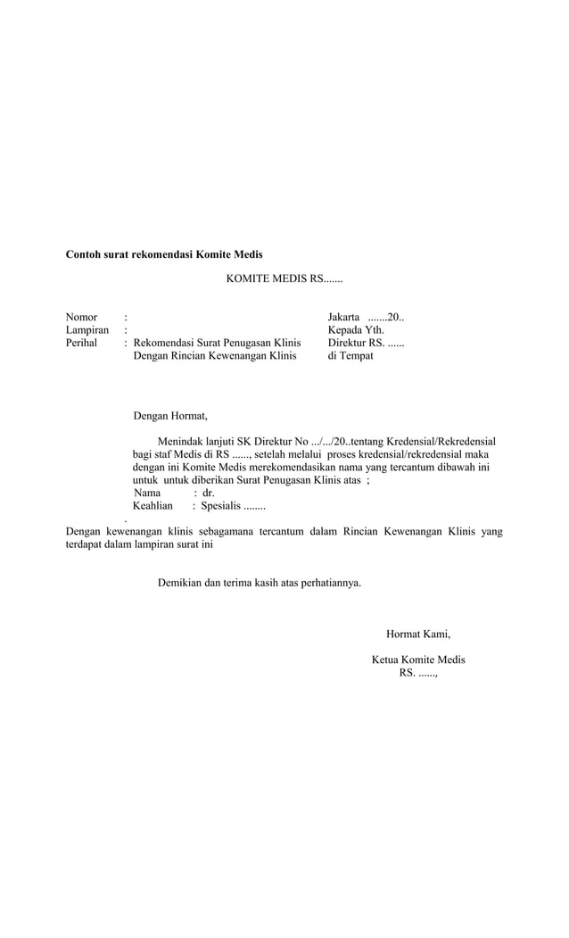 Contoh spk dan rkk serta rekomedasi k omite medis | DOC