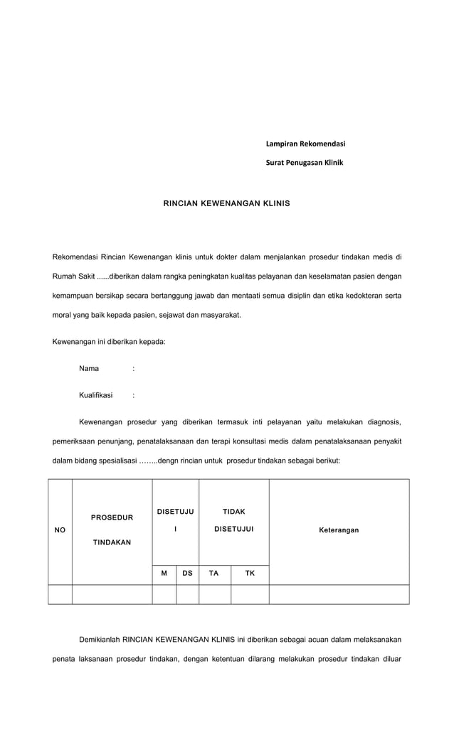 Contoh spk dan rkk serta rekomedasi k omite medis | DOC