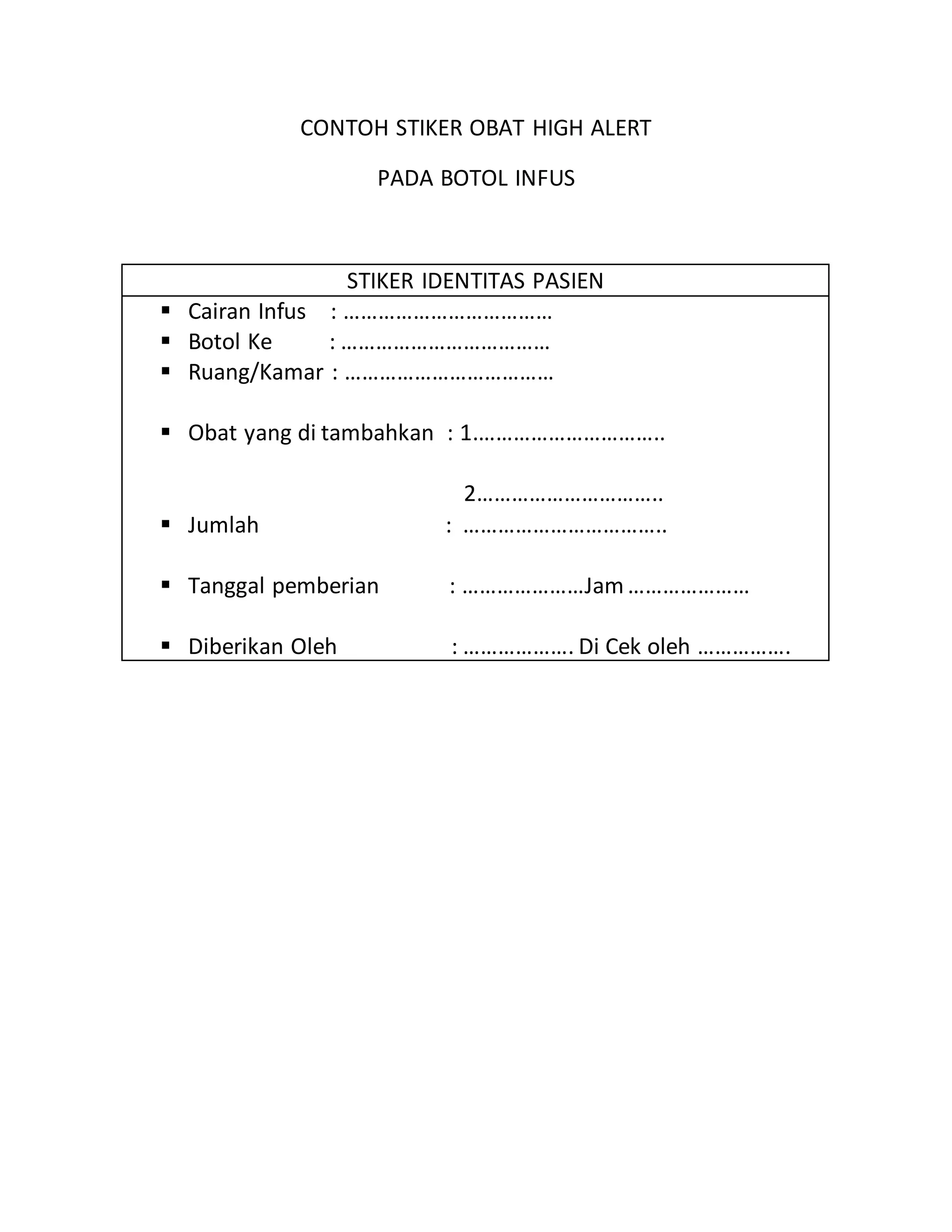 Contoh stiker obat high alert | PDF