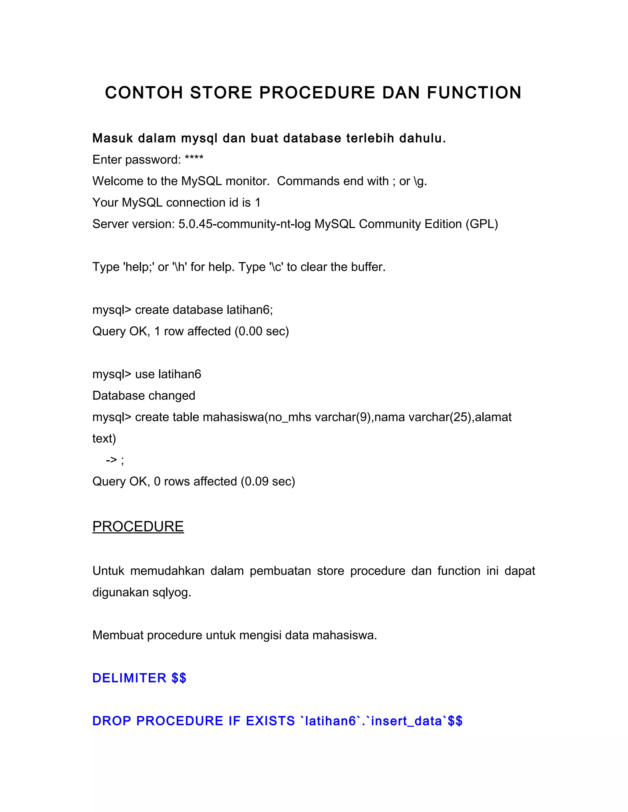 Contoh store procedure dan function | PDF