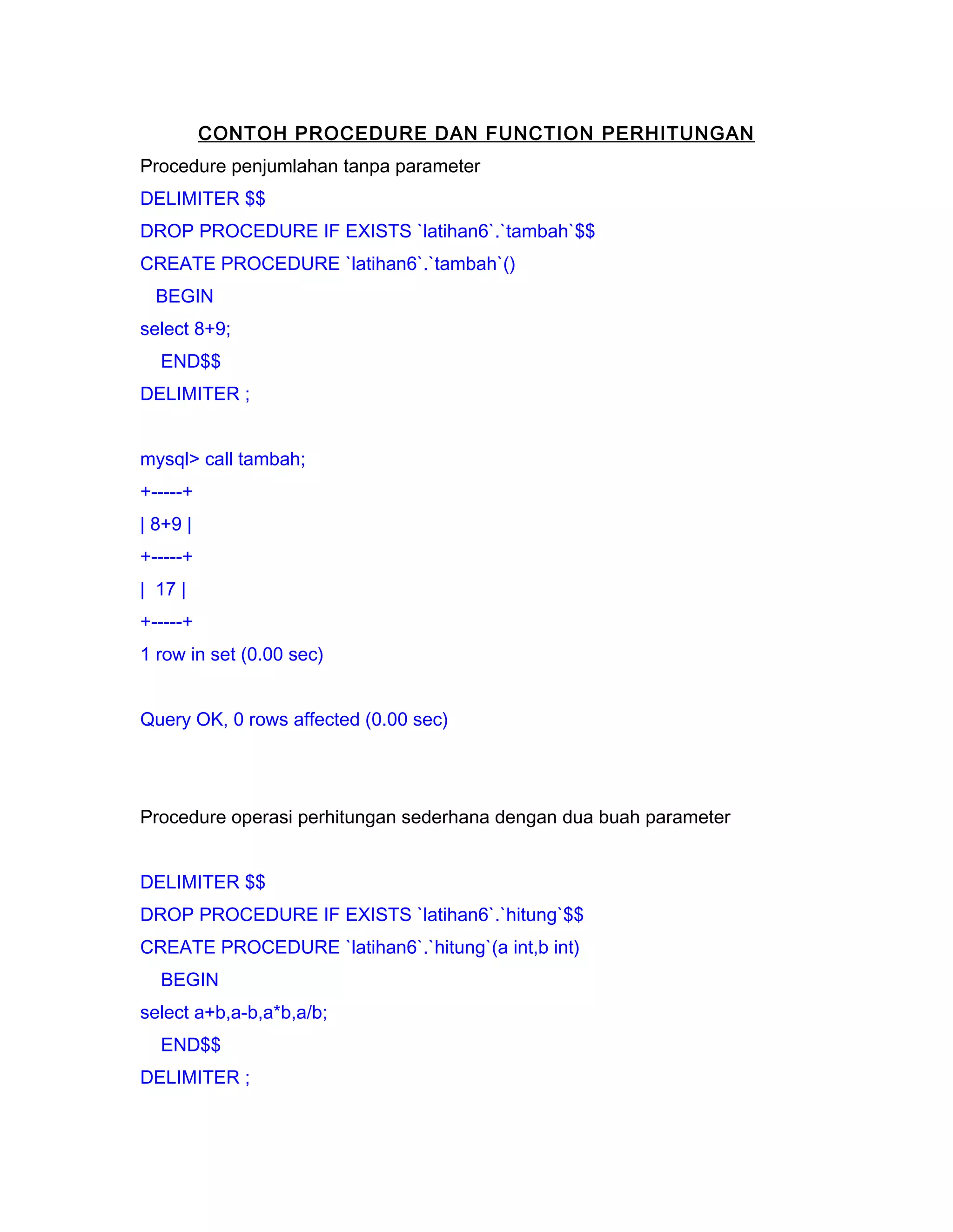 Contoh store procedure dan function | PDF