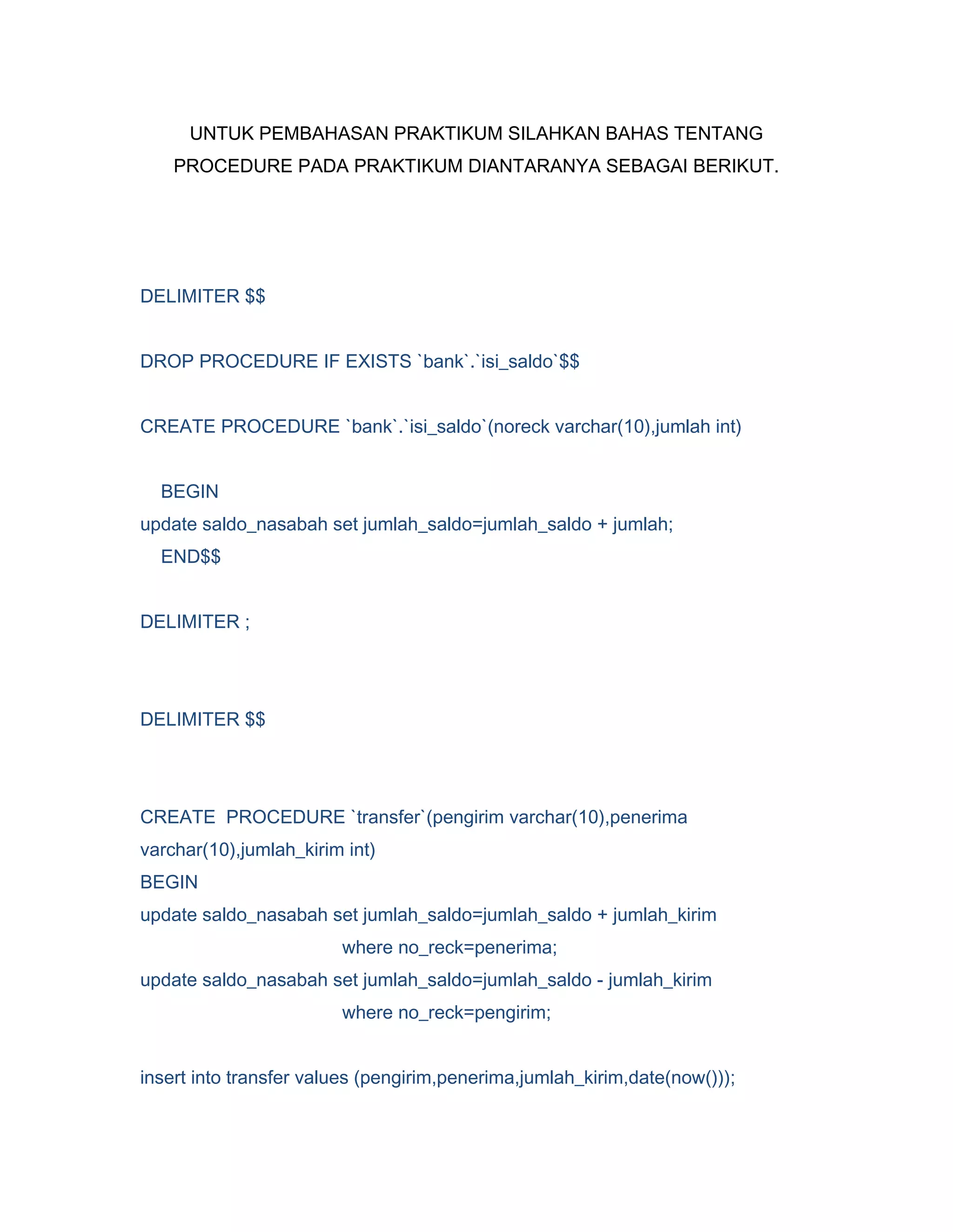 Contoh store procedure dan function | PDF