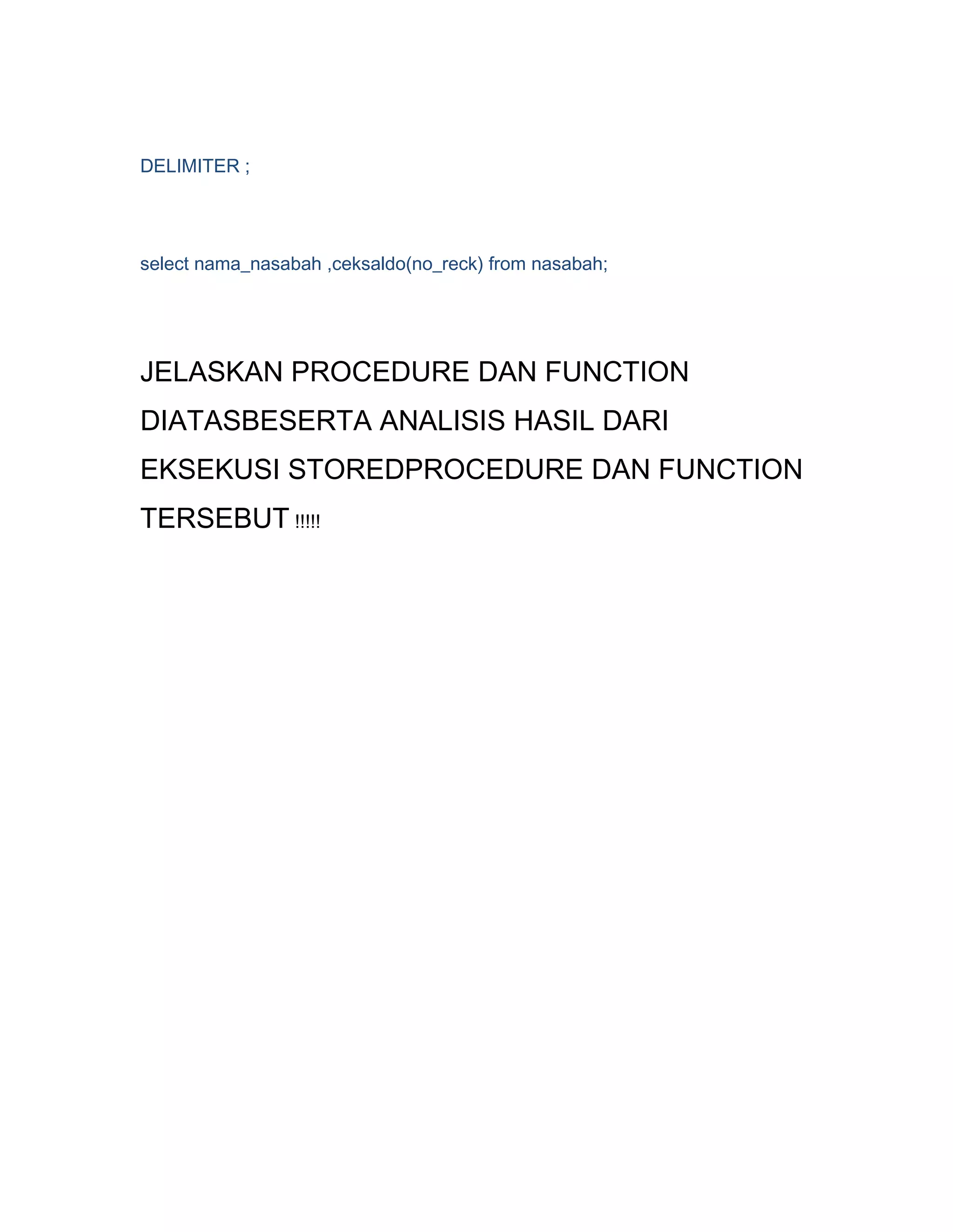 Contoh store procedure dan function | PDF