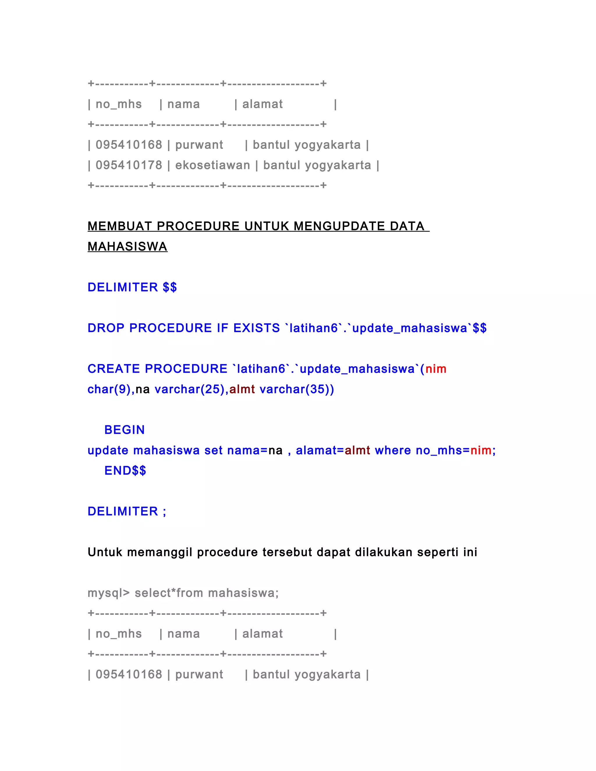 Contoh store procedure dan function | PDF