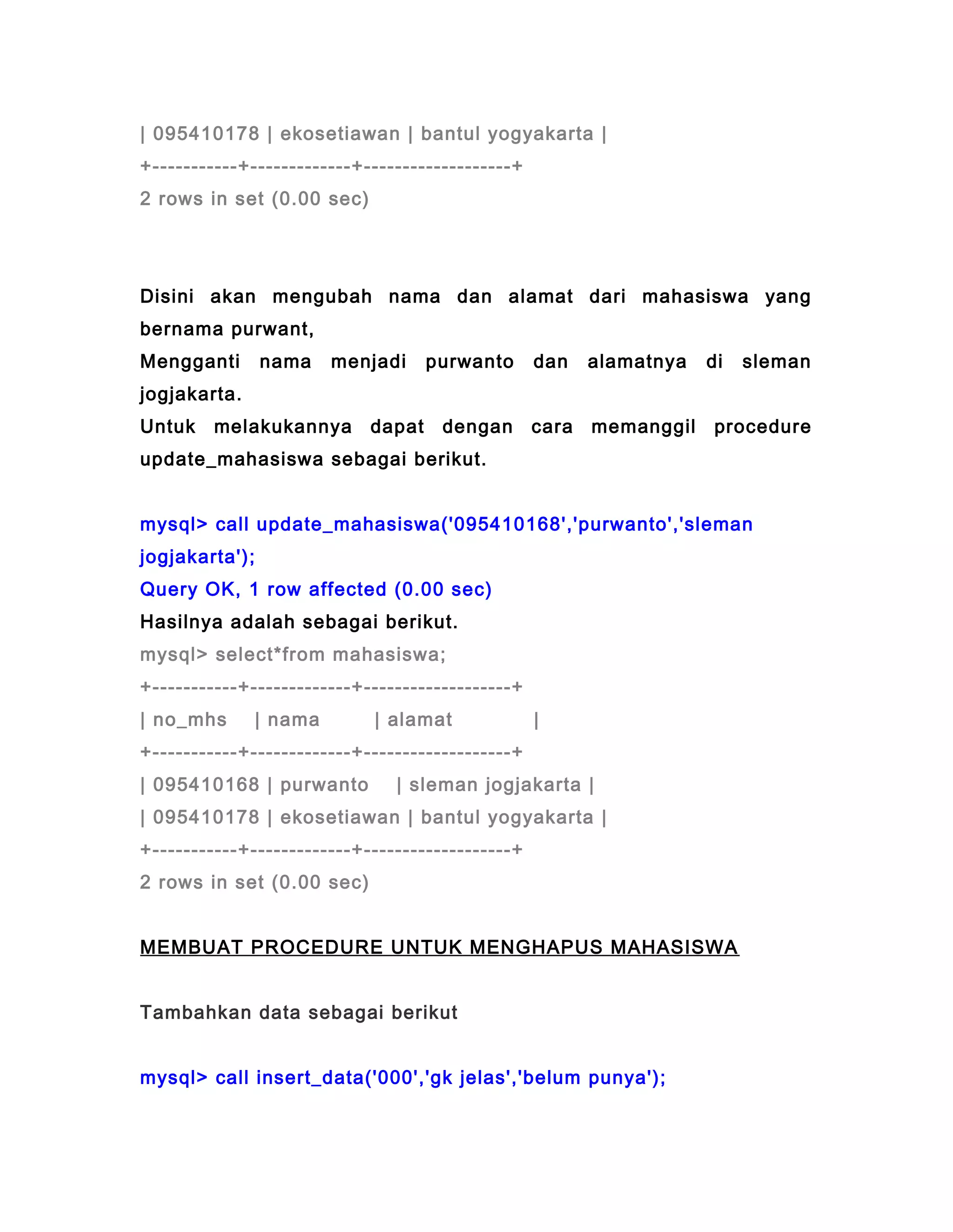 Contoh store procedure dan function | PDF
