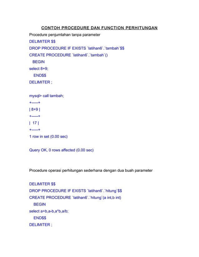 Contoh store procedure dan function | PDF