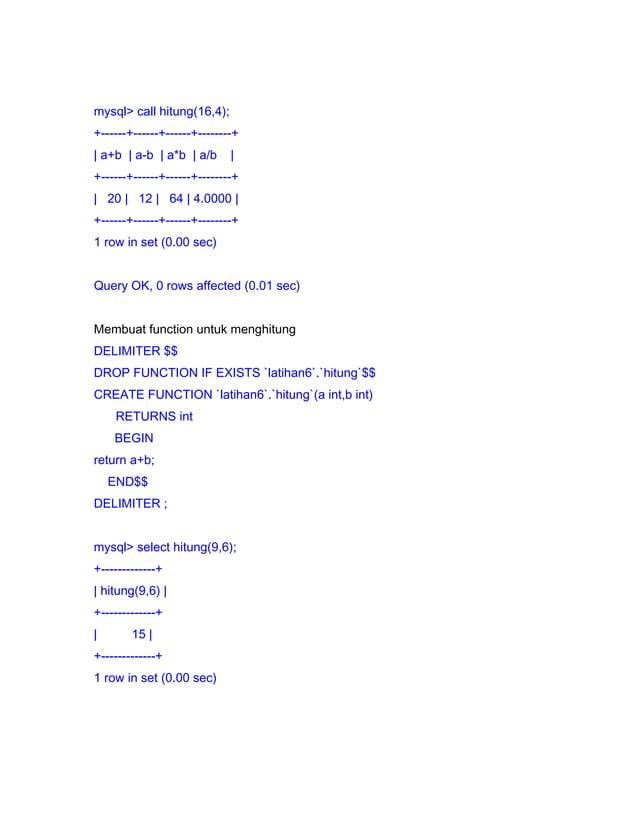 Contoh store procedure dan function | PDF