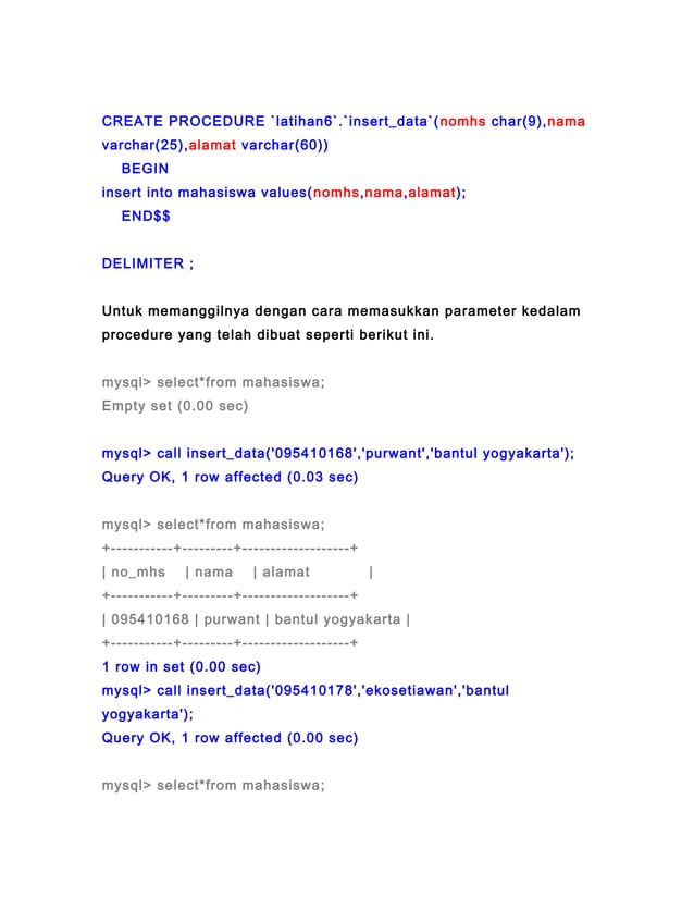 Contoh store procedure dan function | PDF
