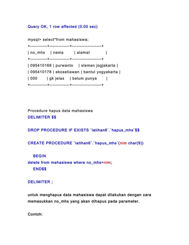 Contoh store procedure dan function | PDF