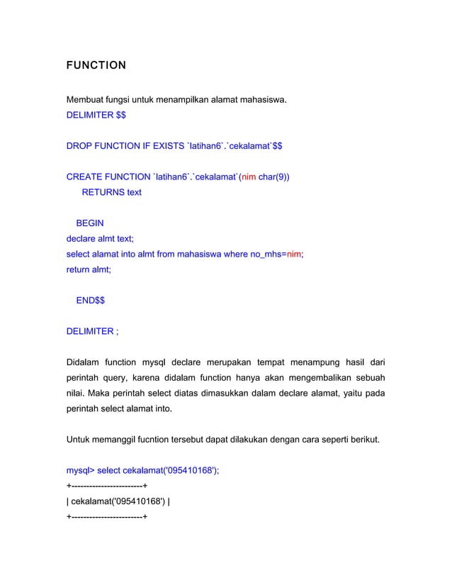 Contoh store procedure dan function | PDF