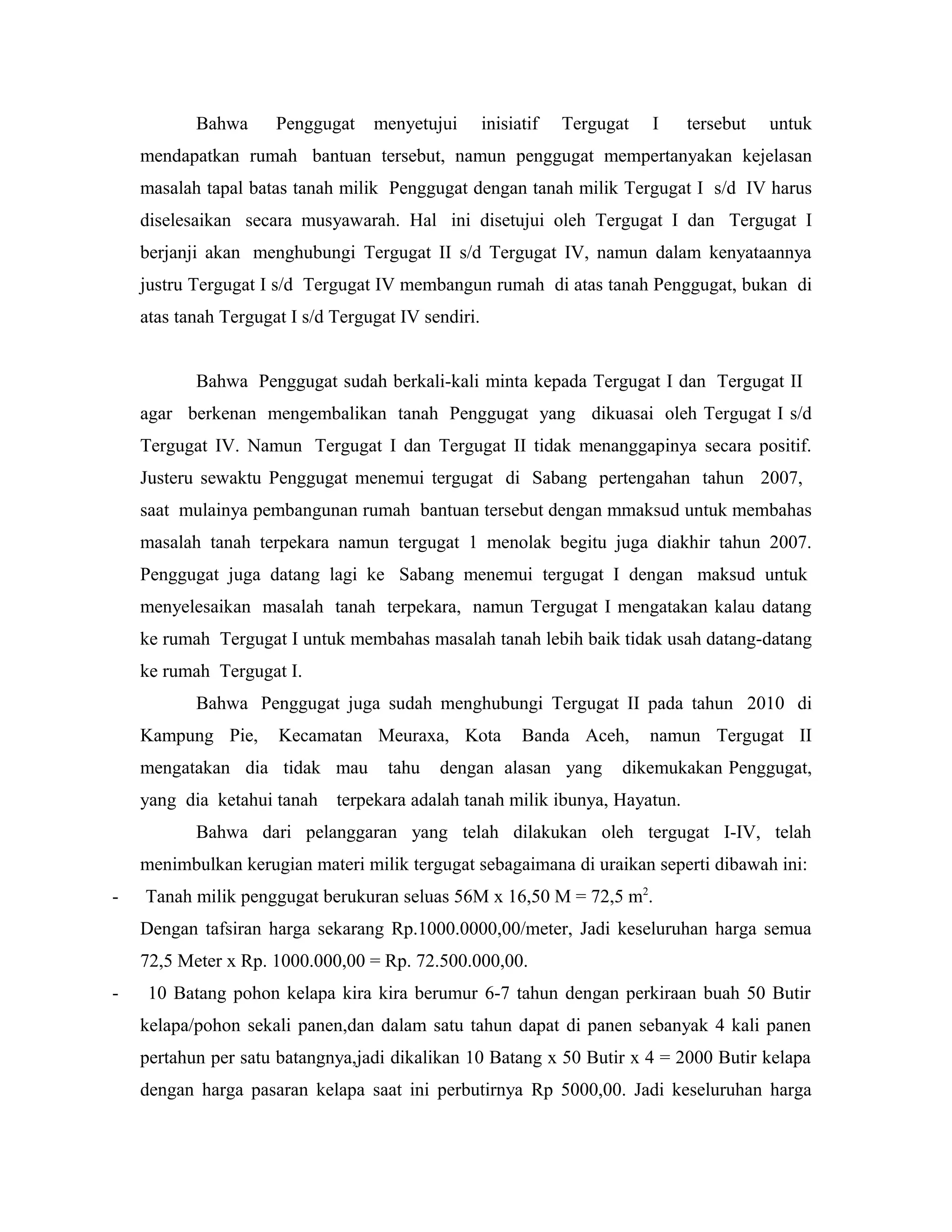 Contoh surat gugatan hukum acara perdata | DOC