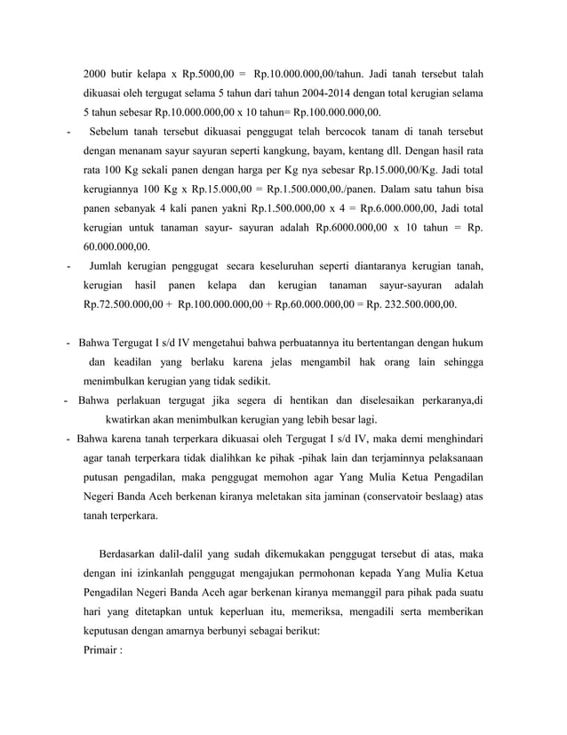 Contoh surat gugatan hukum acara perdata | PDF