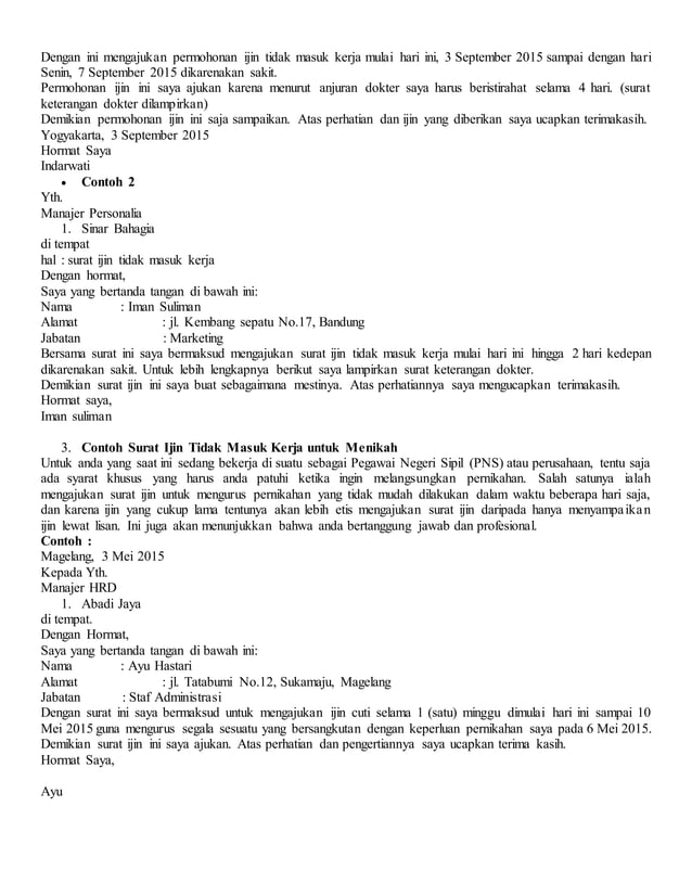 Contoh surat ijin kerja | PDF