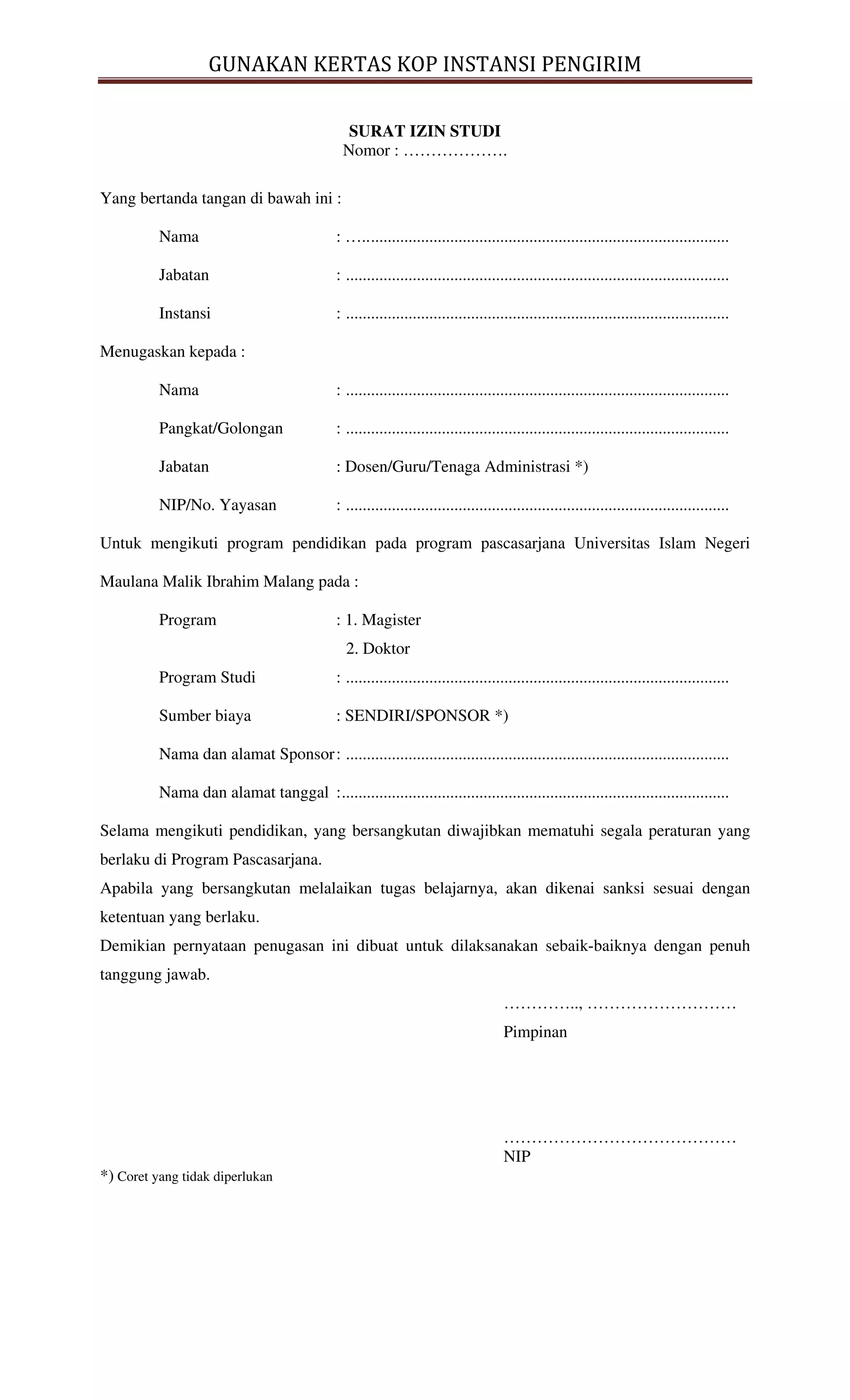 Contoh surat ijin study | PDF