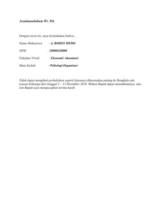 yang malas-malas masuk kuliah ini Contoh surat izin | PDF