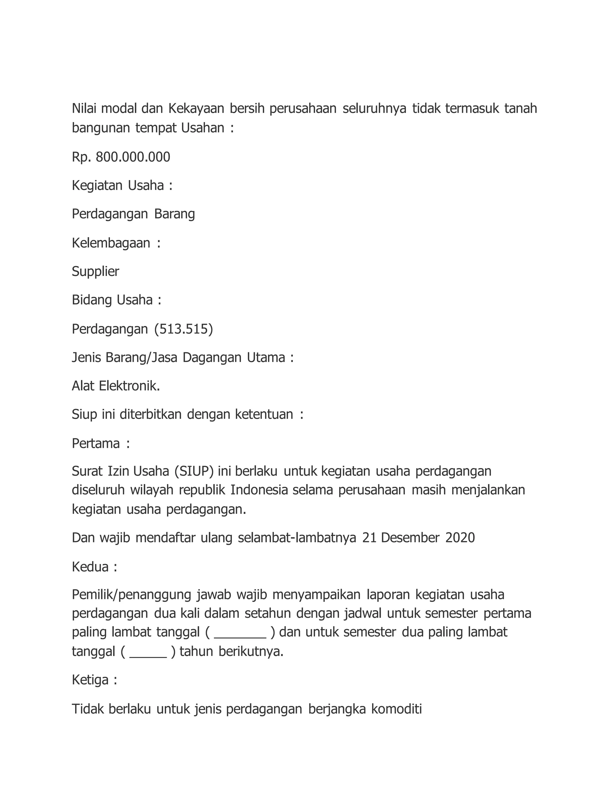 Contoh surat izin usaha perdagangan siup | DOCX