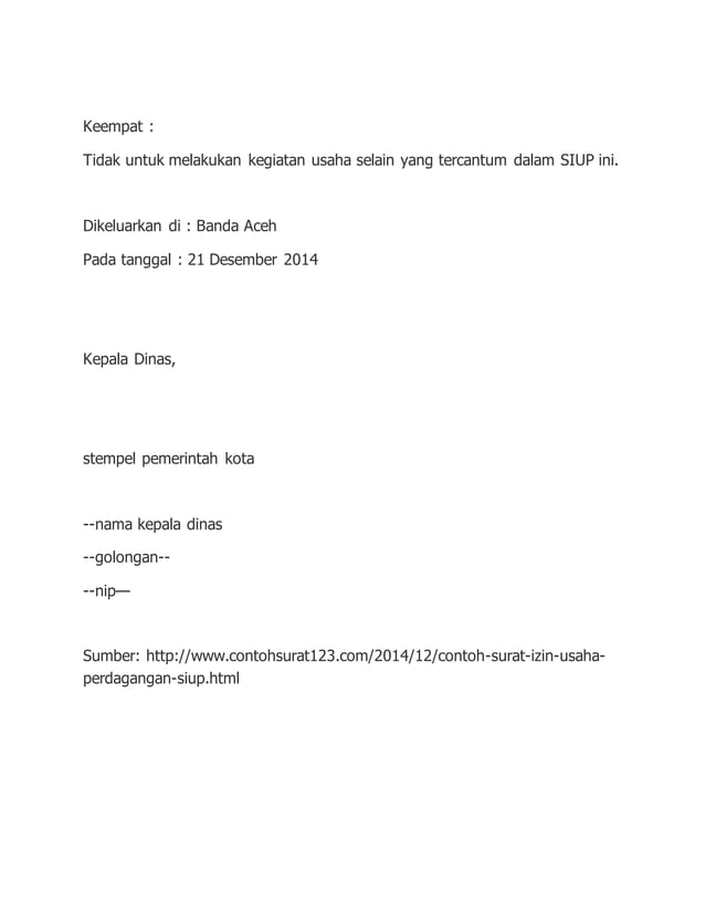 Contoh surat izin usaha perdagangan siup | DOCX