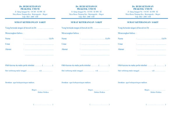 Contoh surat keterangan dokter dan kwitansi periksa | DOCX