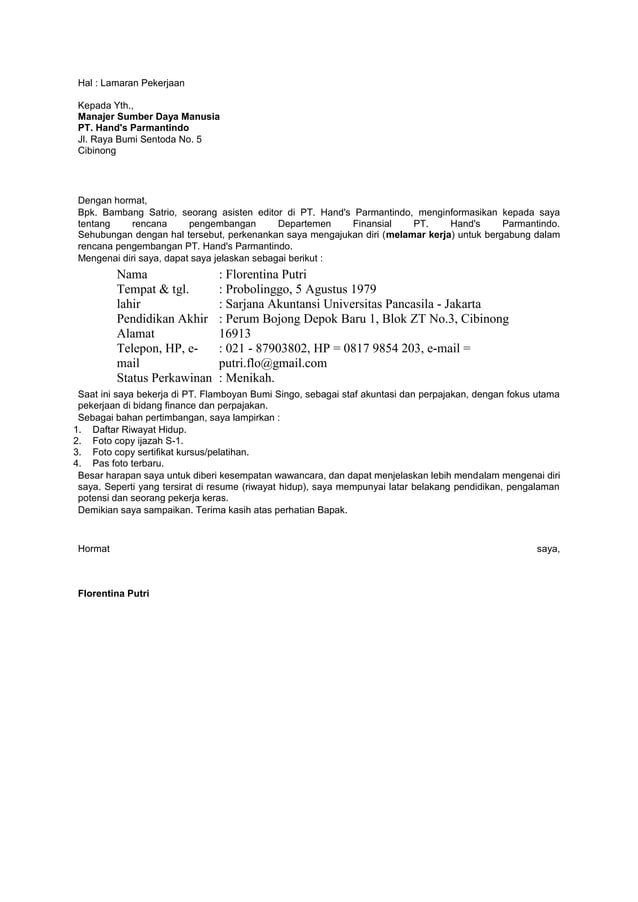 Contoh surat lamaran | DOCX