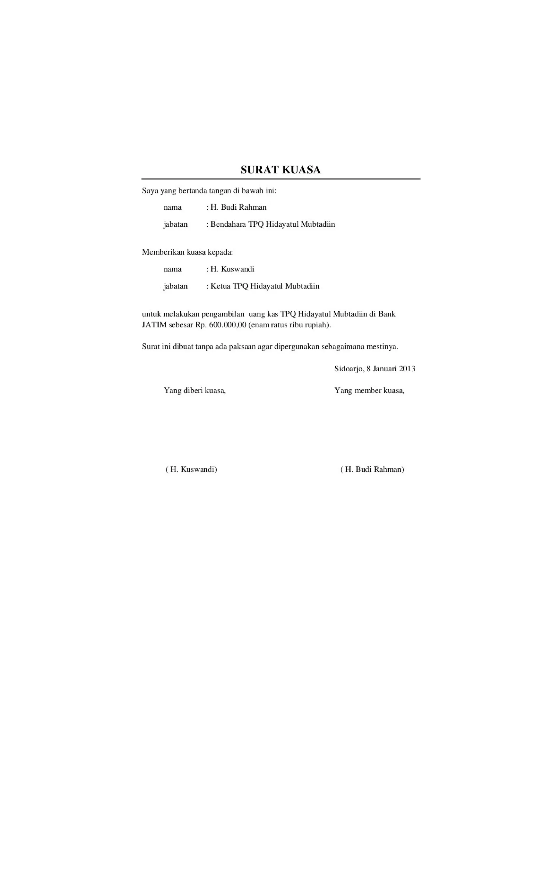 Contoh surat niaga dan surat kuasa | DOC