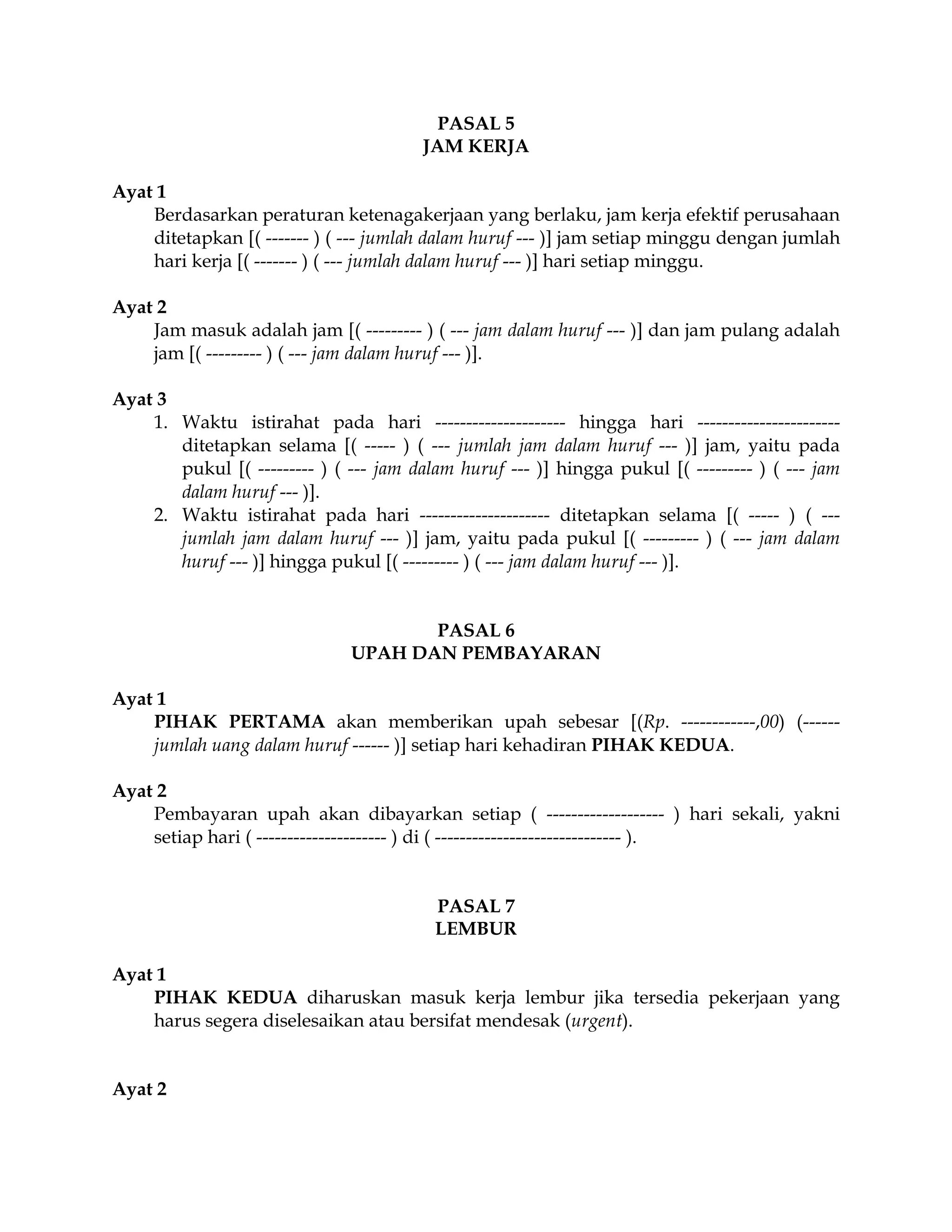 Contoh surat perjanjian kerjaharianlepas | PDF