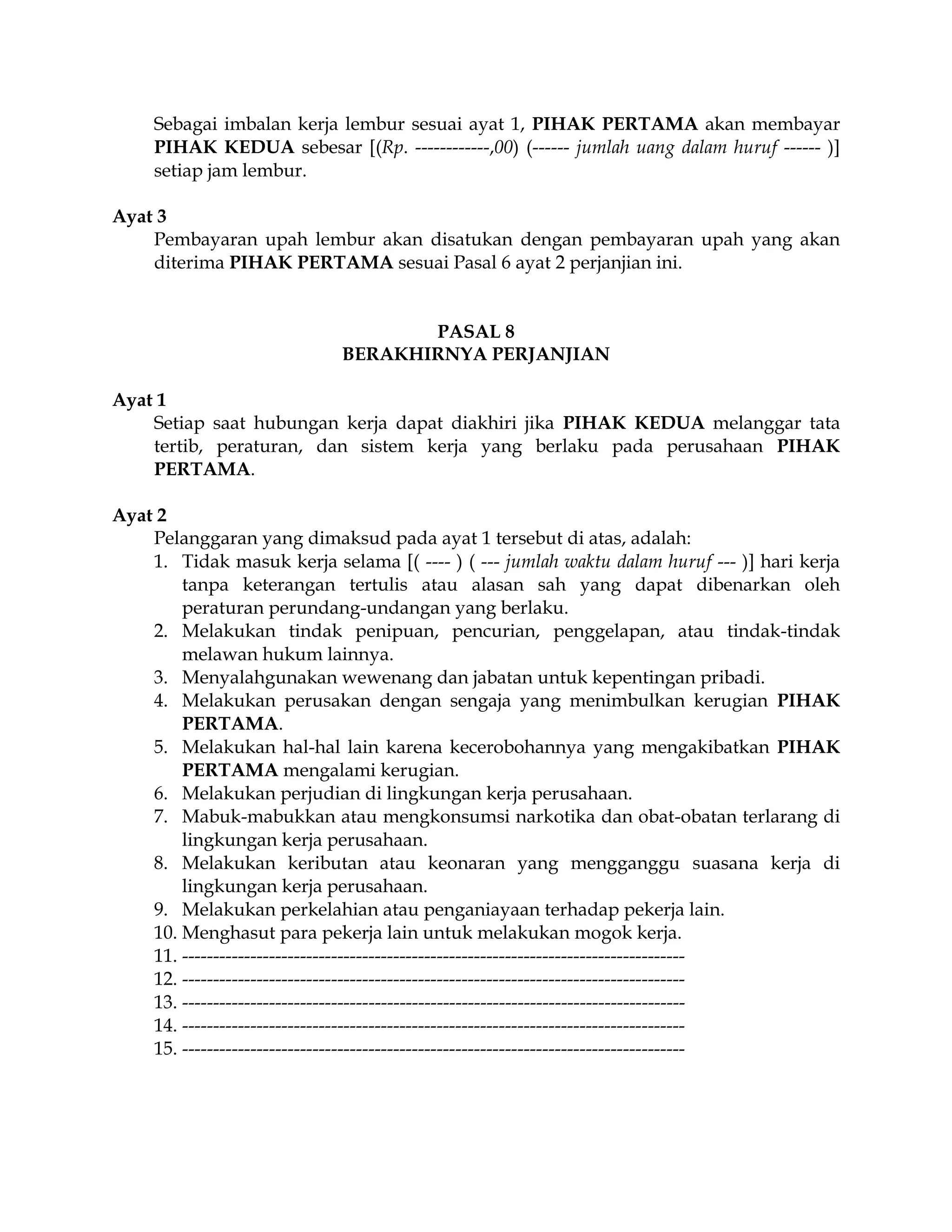 Contoh surat perjanjian kerjaharianlepas | PDF