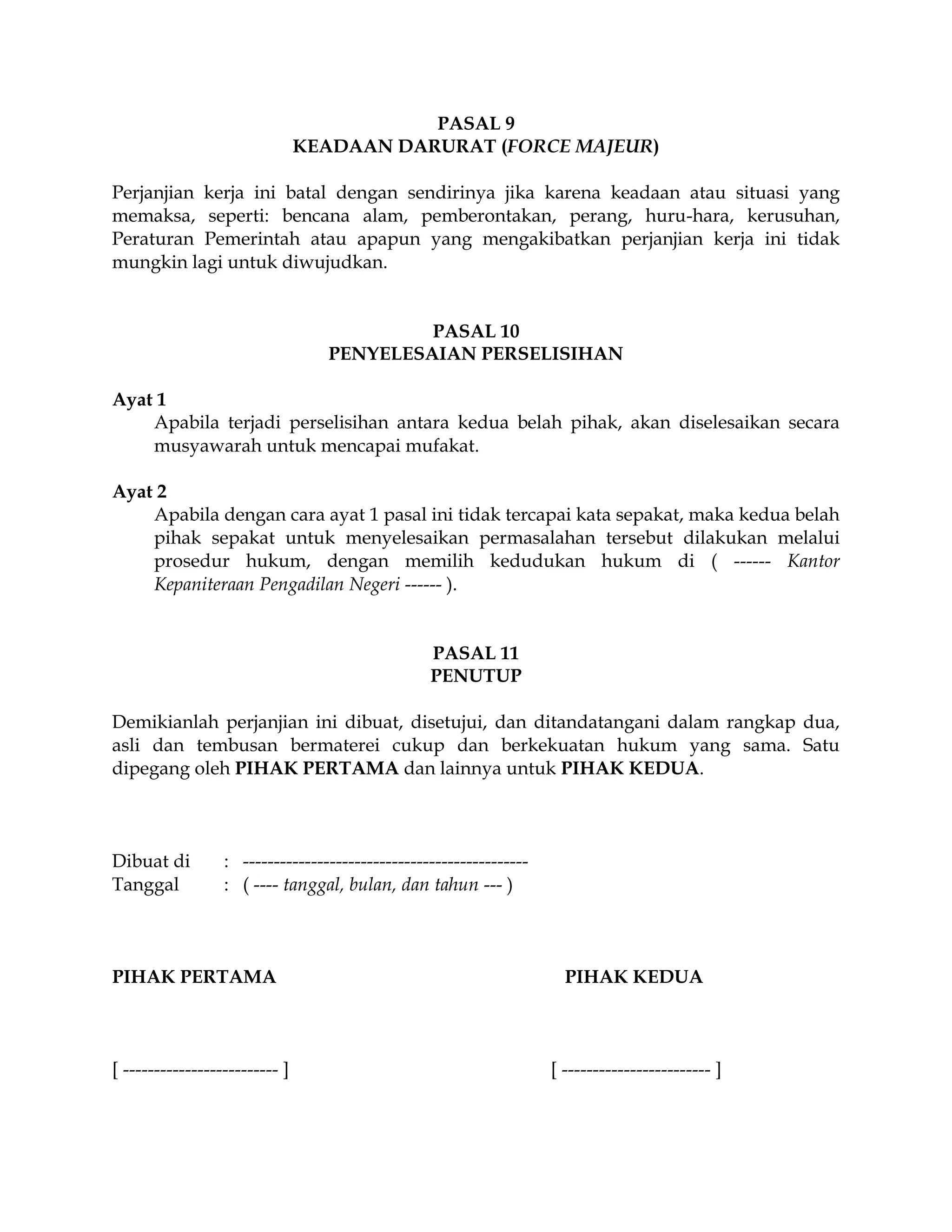 Contoh surat perjanjian kerjaharianlepas | PDF