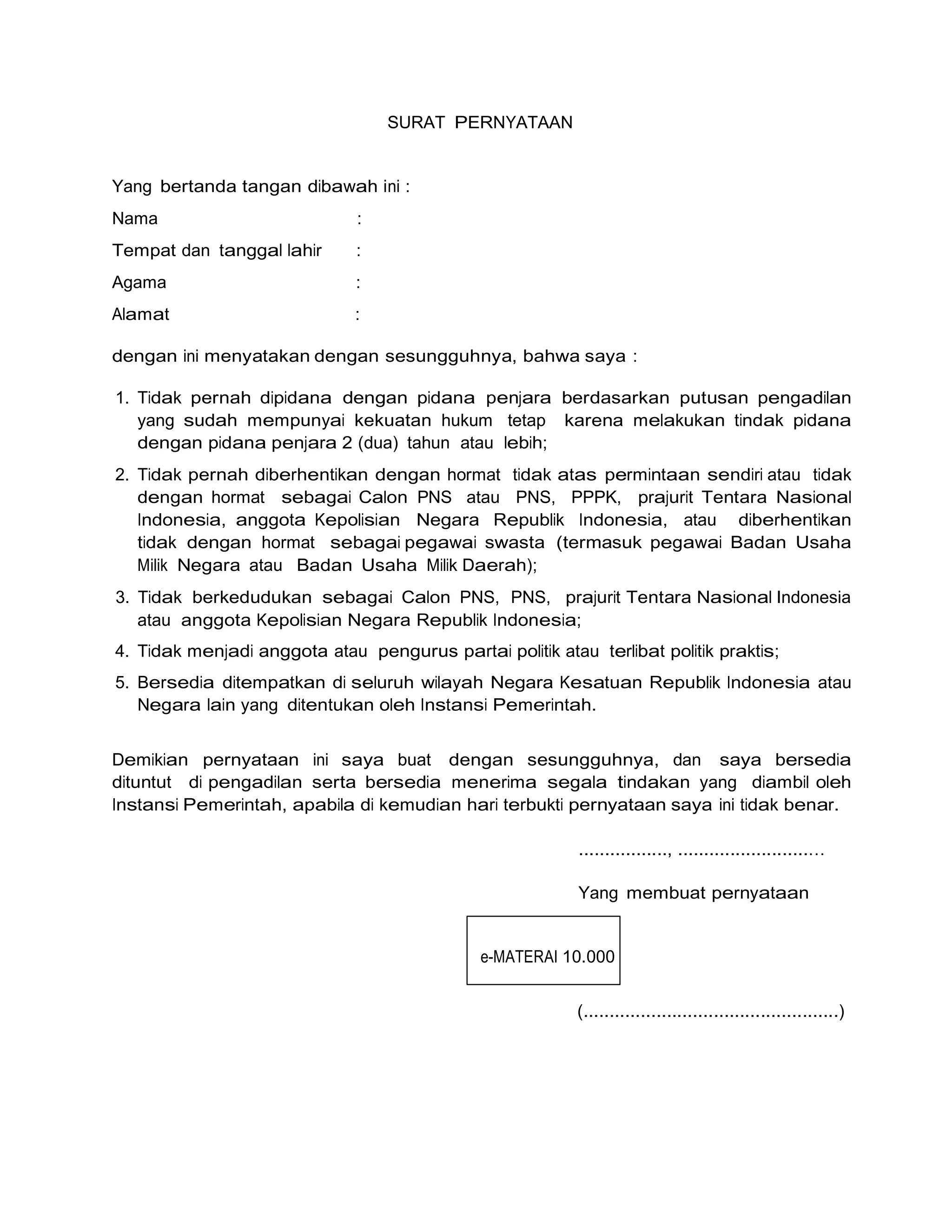 CONTOH SURAT PERNYATAAN PENGABDIAN DAN TIDAK PINDAH.pdf