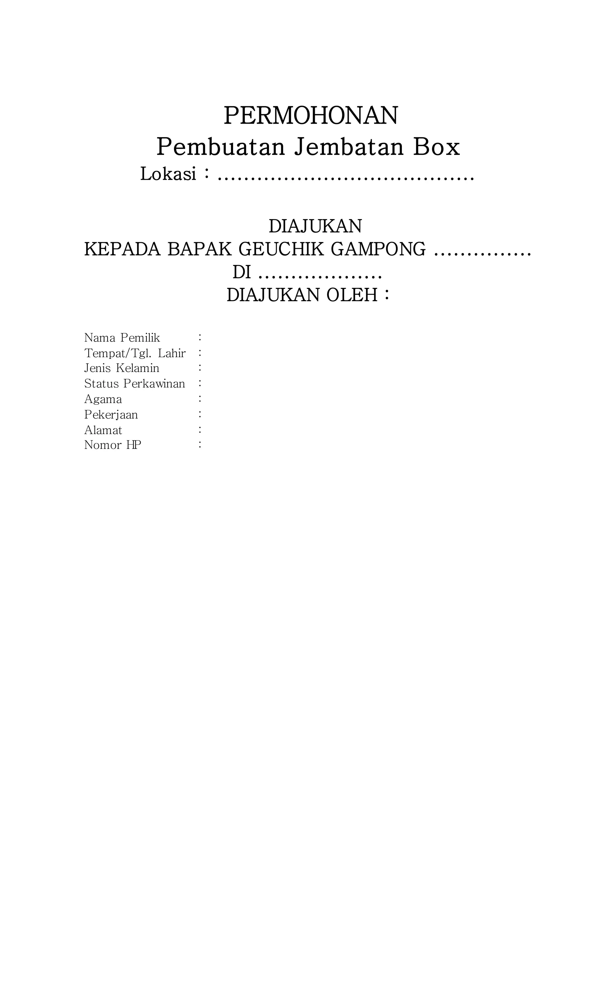 Contoh surat proposal usulan jembatan box | DOCX