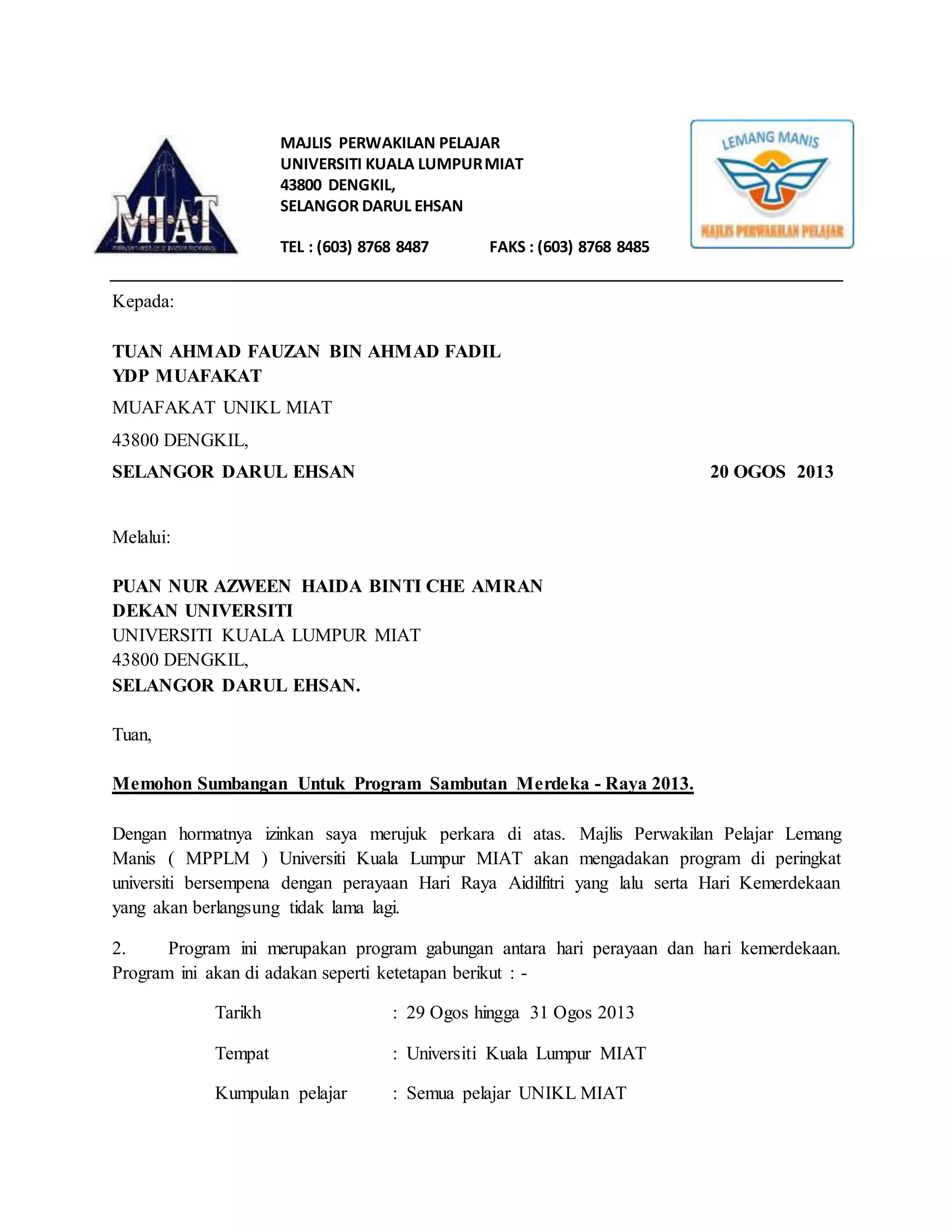 Contoh surat rasmi | DOCX