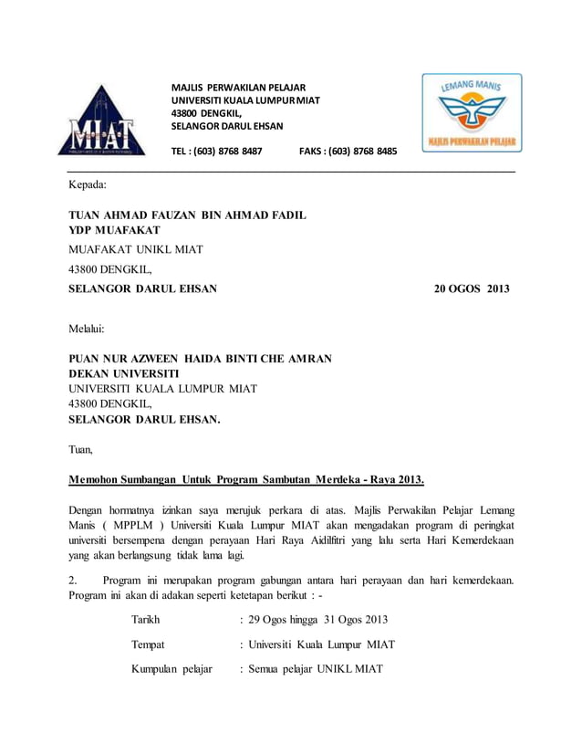 Contoh surat rasmi | PDF