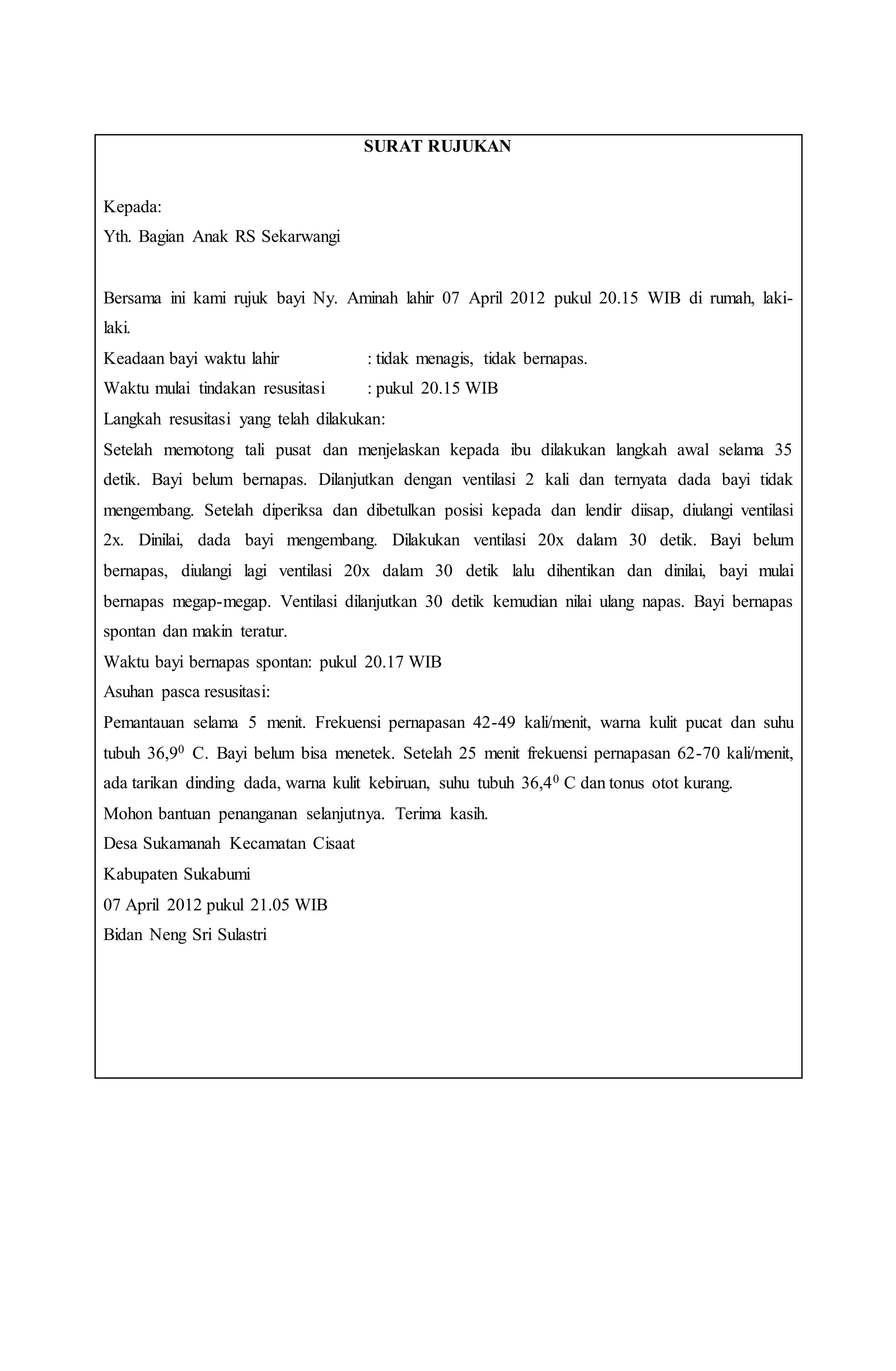 Contoh surat rujukan kebidanan | DOCX