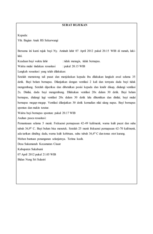 Contoh surat rujukan kebidanan | DOCX