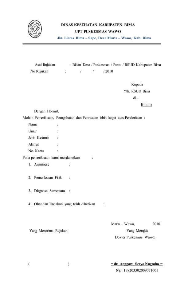 Contoh surat rujukan kebidanan | DOCX