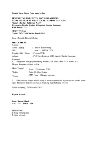 Contoh surat tugas guru yang pertama | DOCX