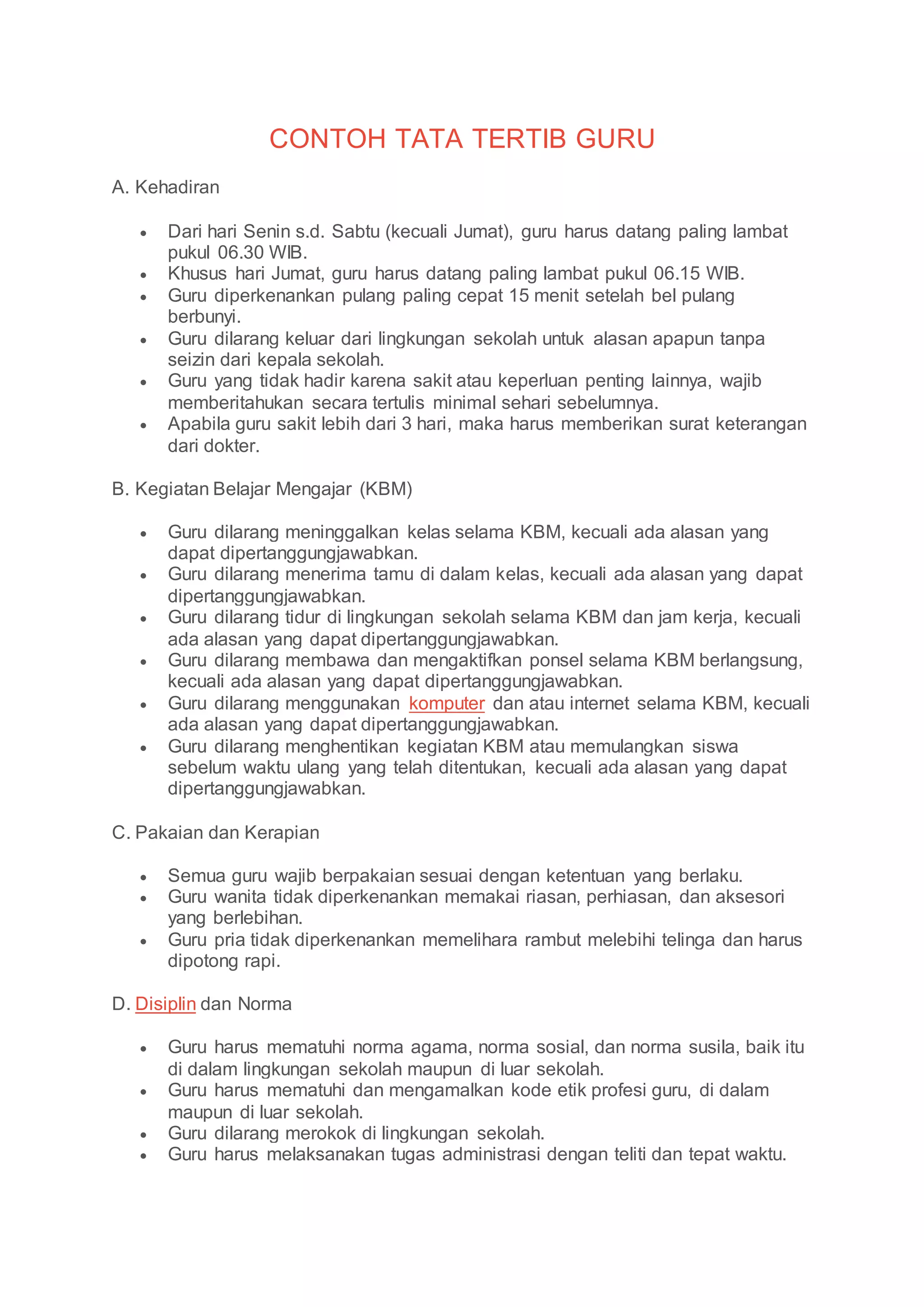 Contoh tata tertib guru | DOCX