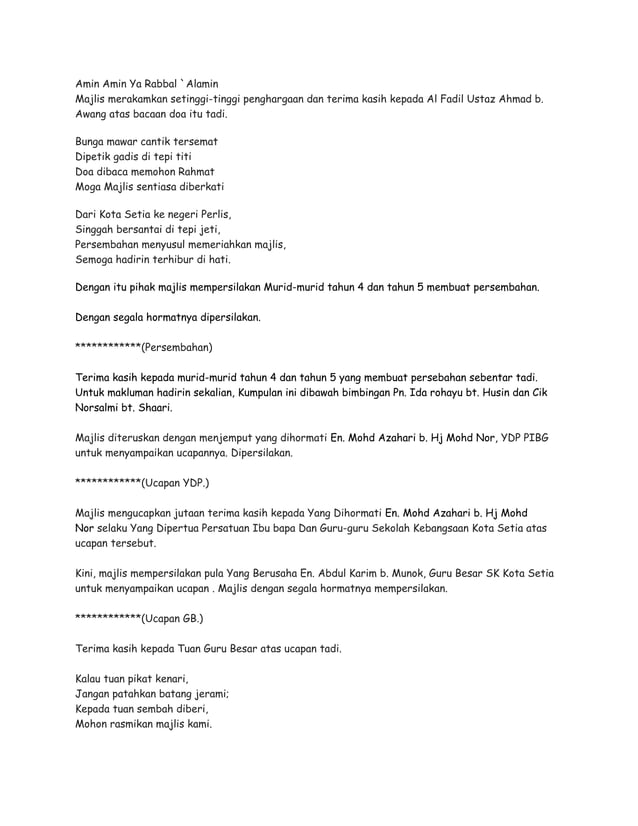 Teks pengacara majlis hari anugerah kecemerlangan 2018 | DOC