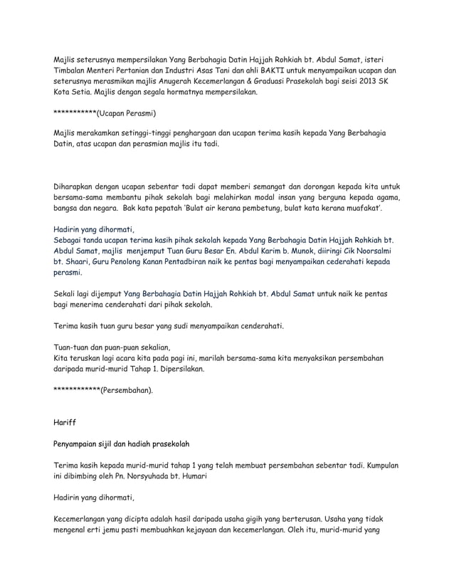 Teks pengacara majlis hari anugerah kecemerlangan 2018 | DOC