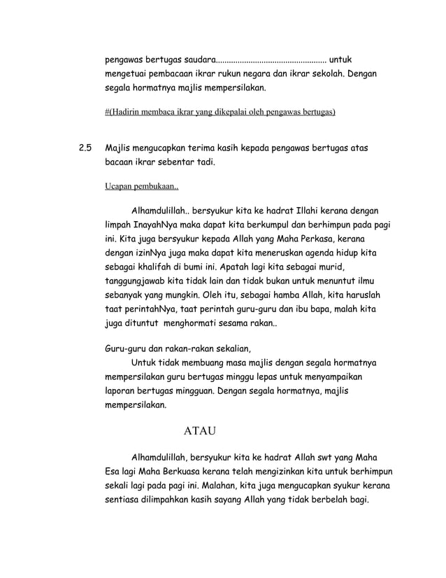 Contoh teks pengacara perhimpunan pagi | DOC