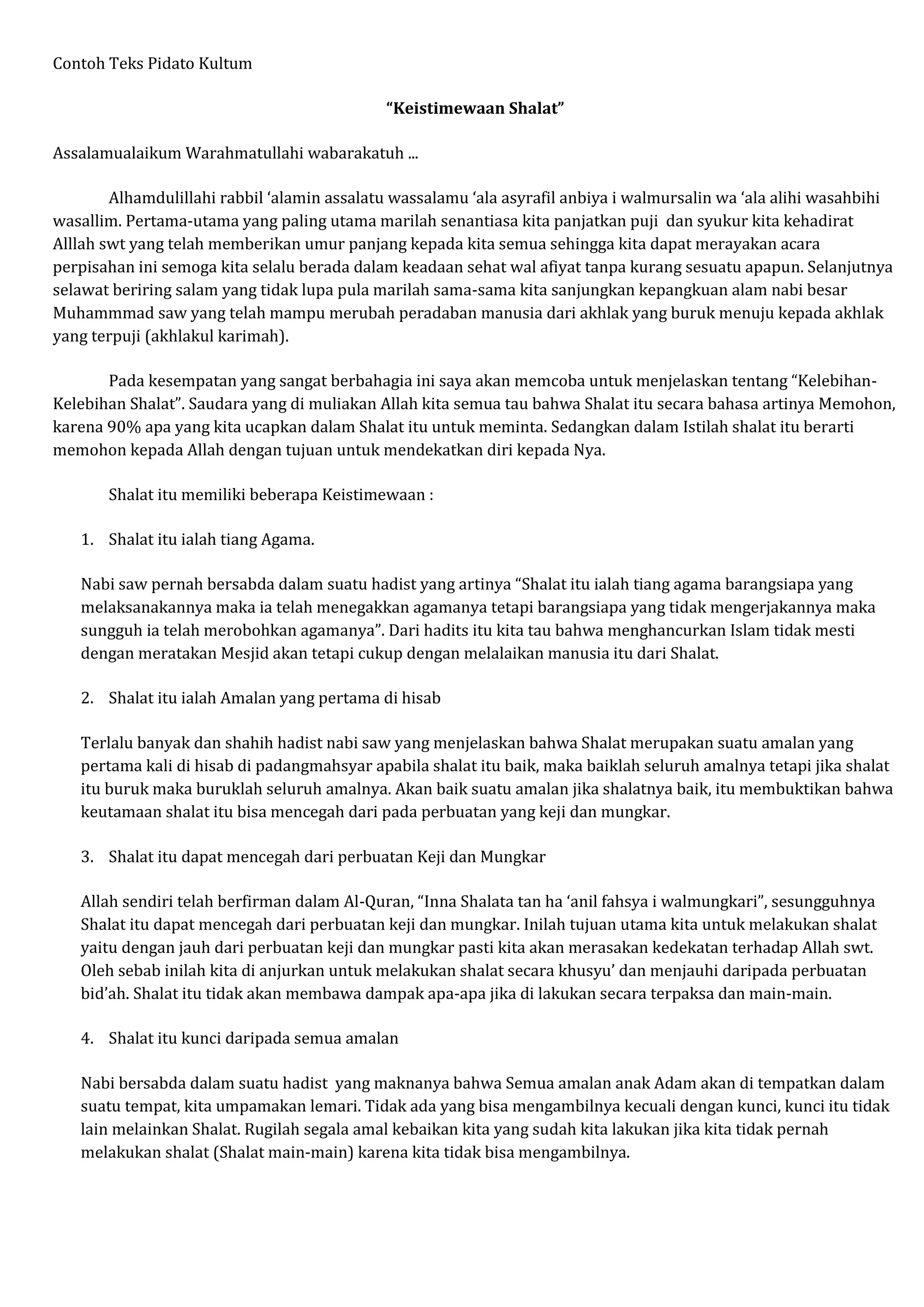 Contoh teks pidato kultum | DOCX