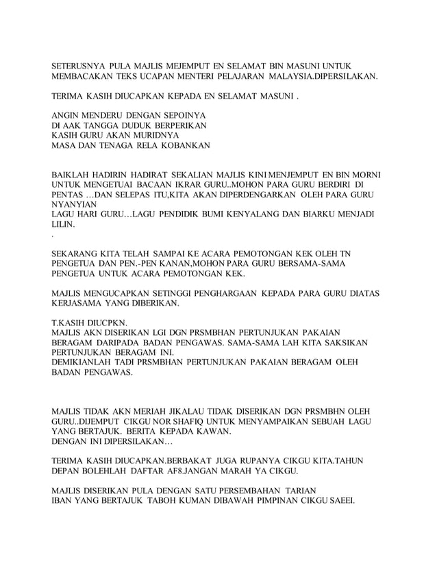 Contoh teks ucapan pengacara majlis sempena hari guru | DOCX