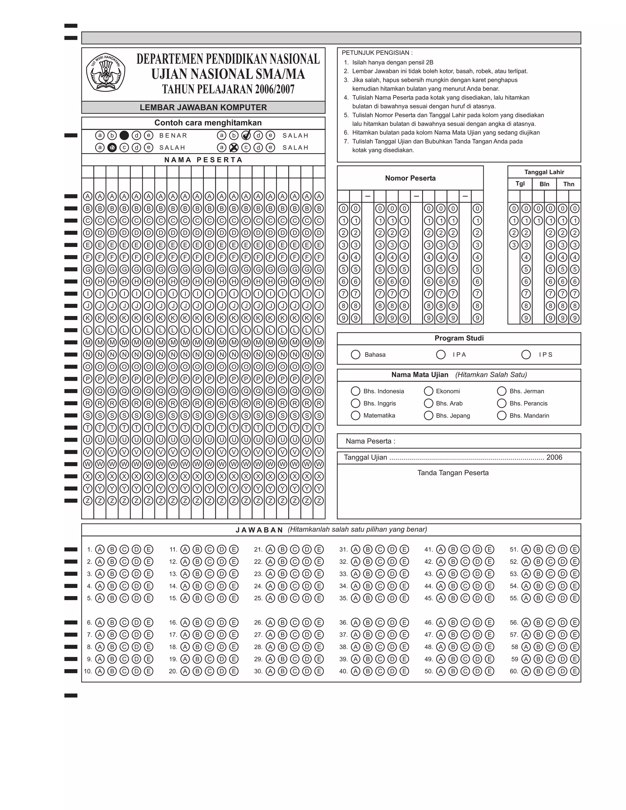 Contoh template danreport ljk smk | PDF
