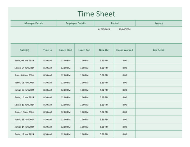 Contoh Timesheet untuk pekerjaan project | PDF