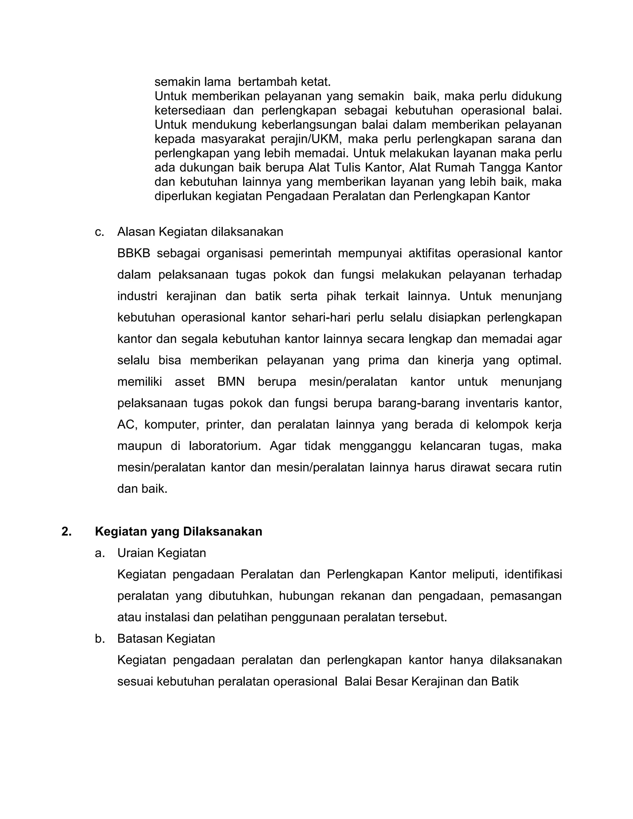 Kumpulan TOR / Kerangka Acuan Kerja | PDF
