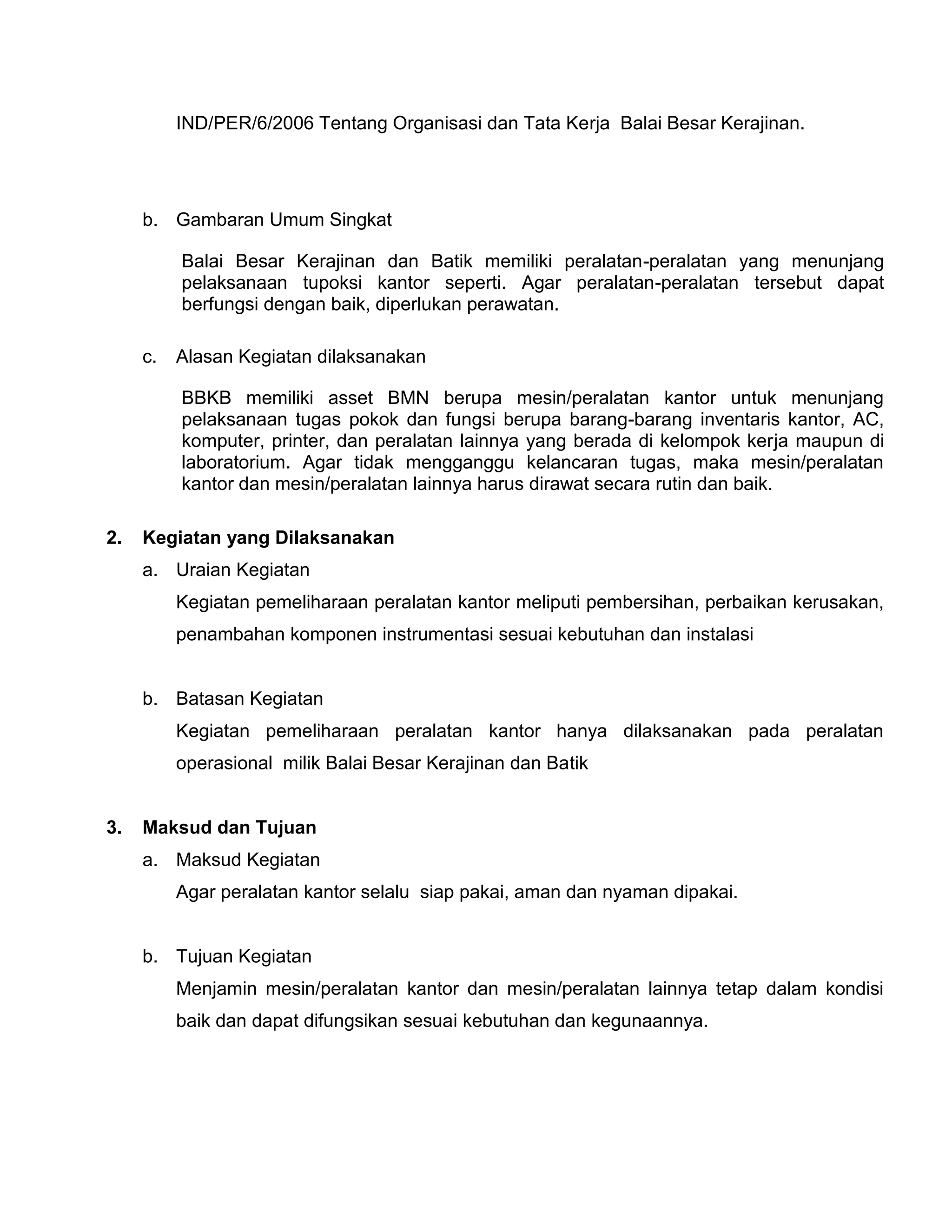 Kumpulan TOR / Kerangka Acuan Kerja | PDF