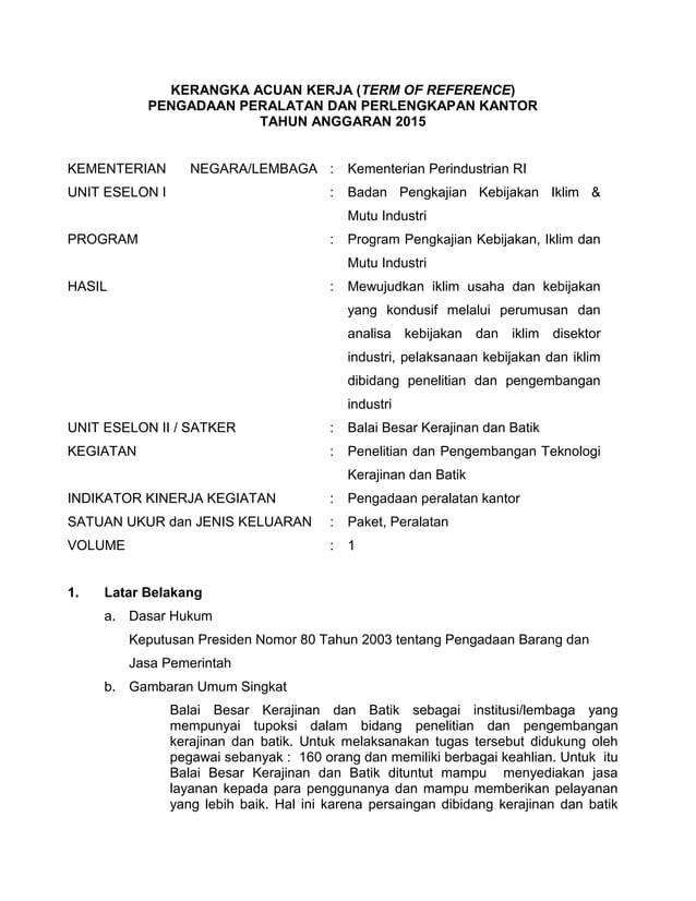 Kumpulan TOR / Kerangka Acuan Kerja | PDF