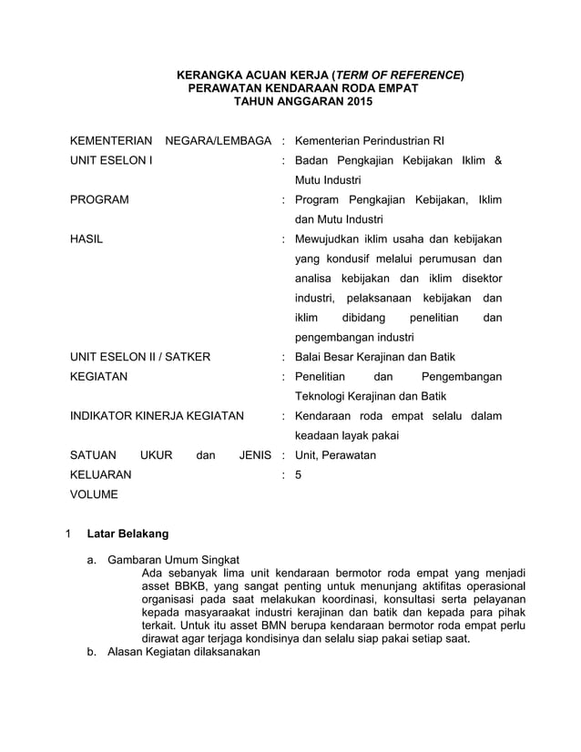 Kumpulan TOR / Kerangka Acuan Kerja | PDF