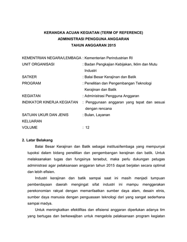 Kumpulan TOR / Kerangka Acuan Kerja | PDF