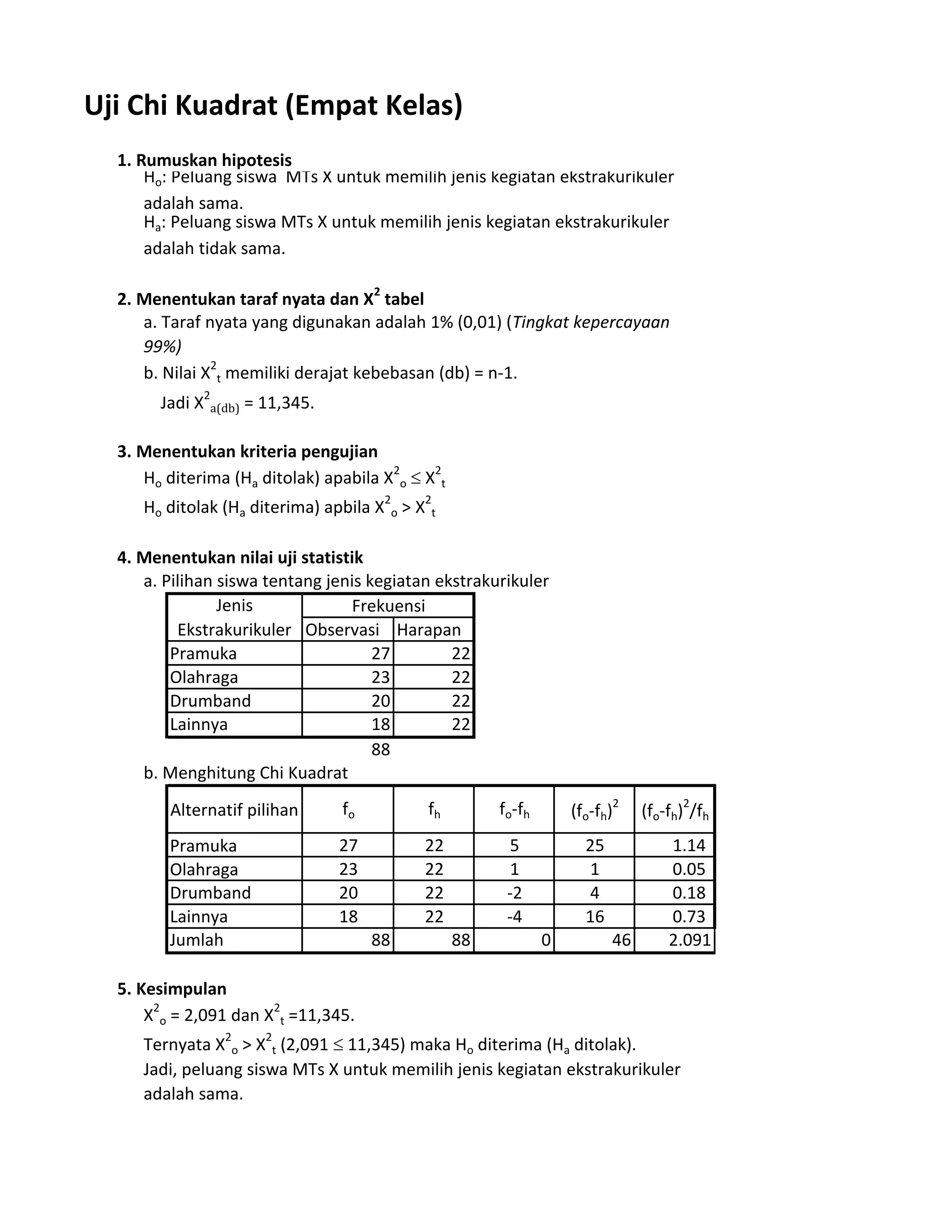 Contoh uji deskriptif (chi kuadrat) 4 kelas | PDF