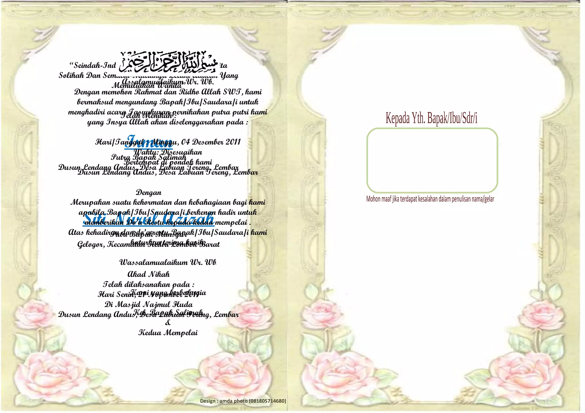 Contoh undangan nikah | DOC
